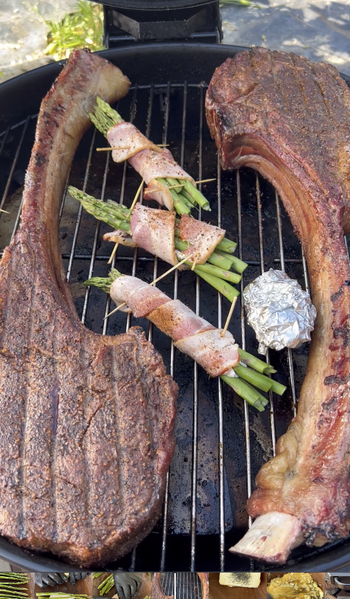 Reverse Seared Tomahawk Steaks with Bacon Wrapped Steak – LoCo Cookers